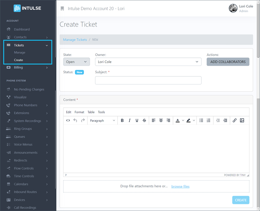 Create Tickets | Intulse Support