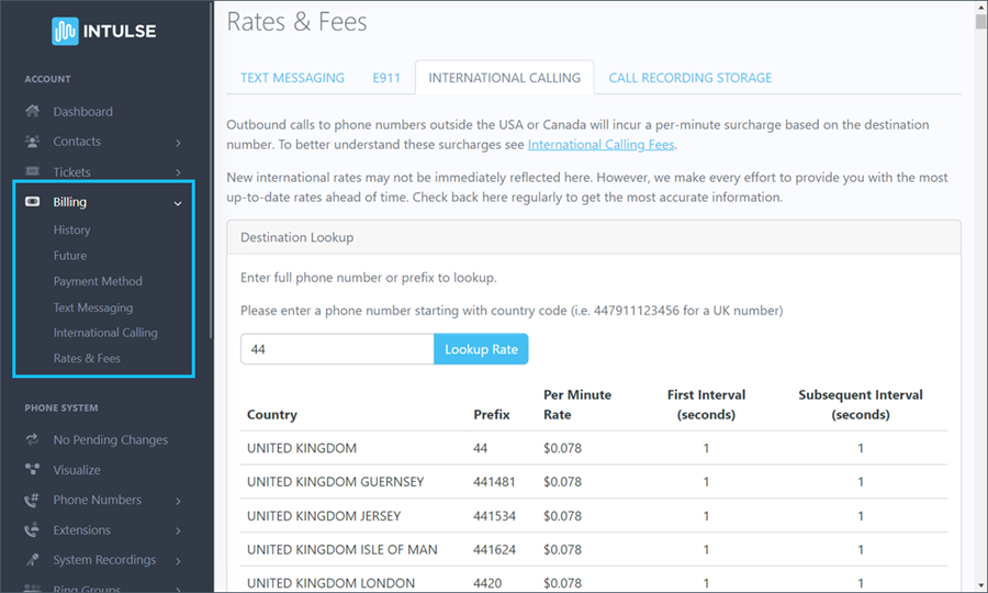 Rates & Fees | Intulse Support