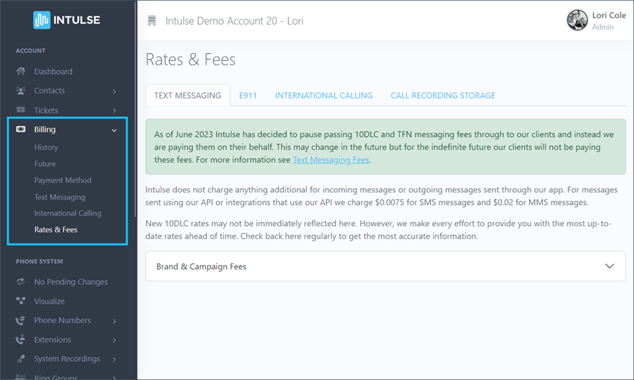 Rates & Fees | Intulse Support