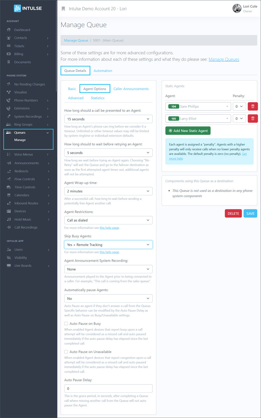 Queue Details | Intulse Support