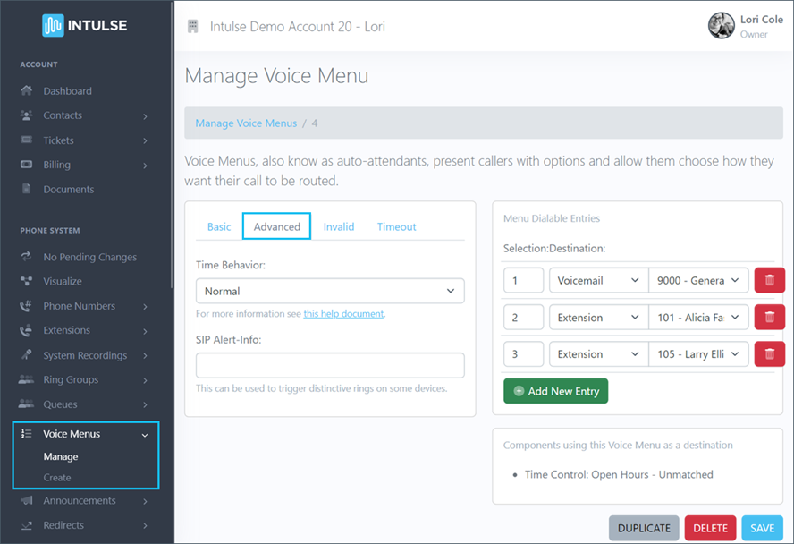 Manage Voice Menus | Intulse Support