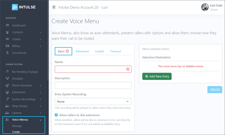 Manage Voice Menus | Intulse Support