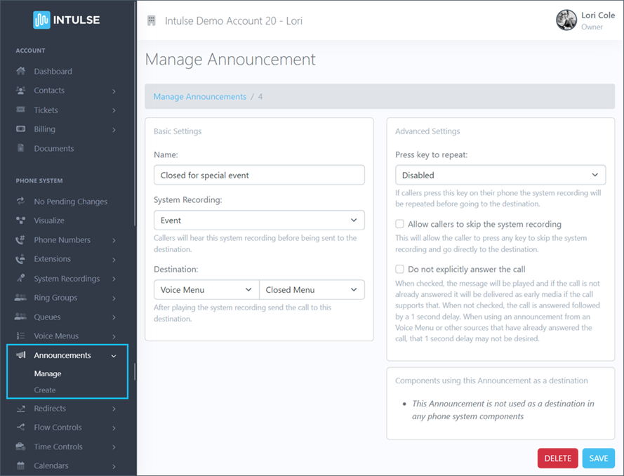 Manage Announcements | Intulse Support