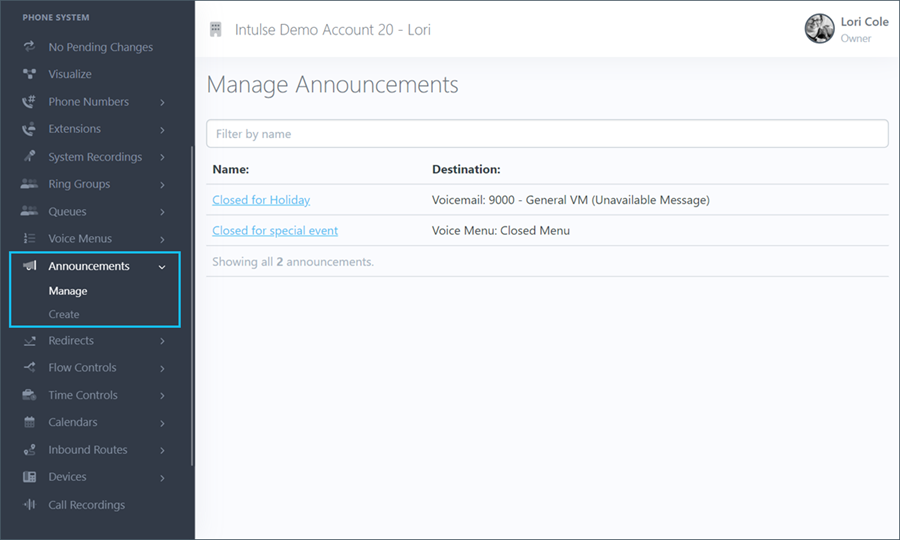 Manage Announcements | Intulse Support