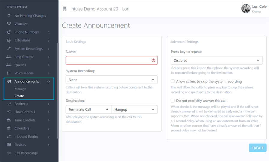 Create Announcements | Intulse Support