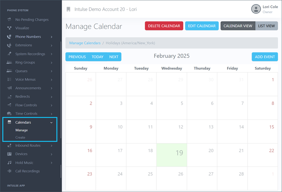 Manage Calendars | Intulse Support
