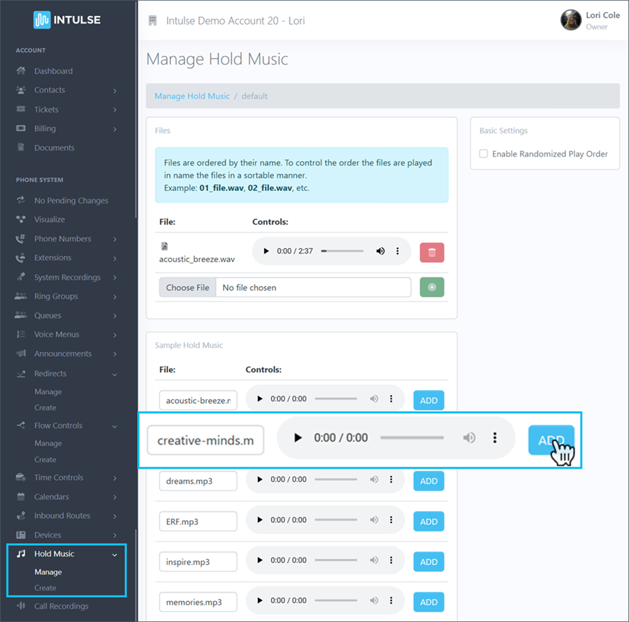Manage Hold Music | Intulse Support