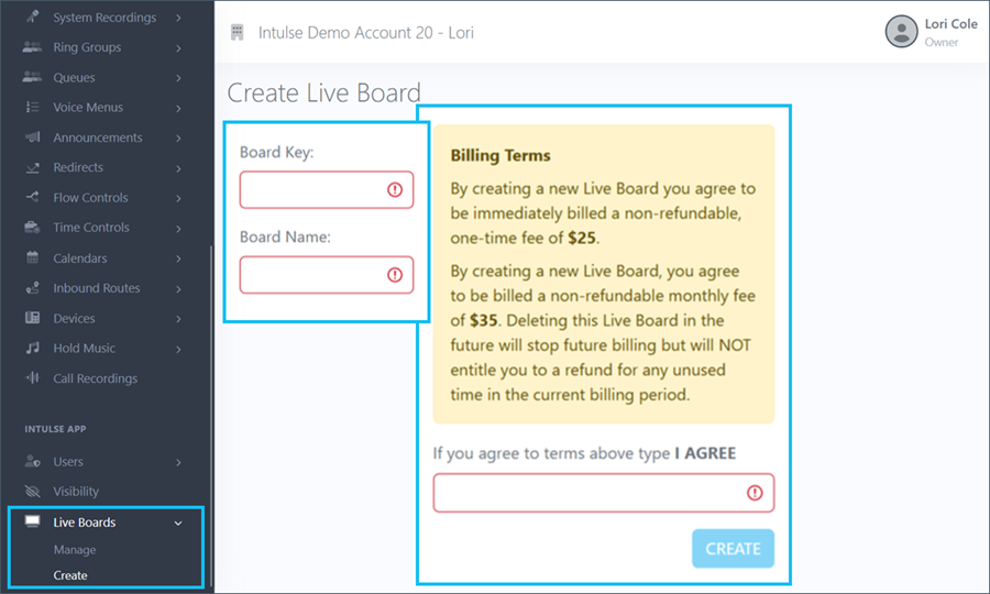 Create Live Boards | Intulse Support